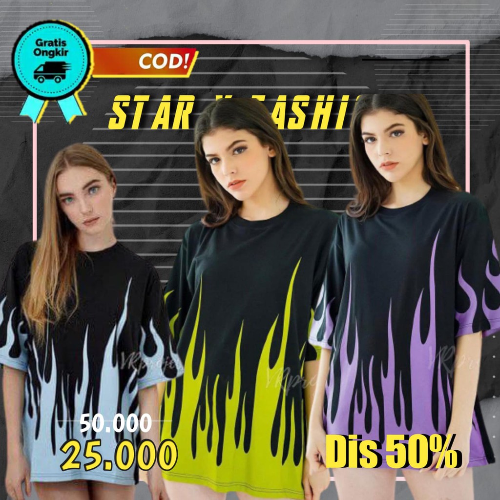 Jual Kaos Motif api Oversize Baju Motif Api Oversize T shirt Fire ...