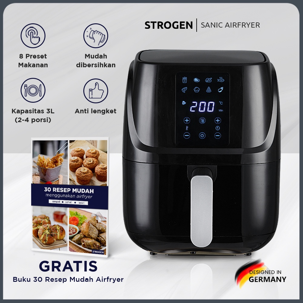 Jual STROGEN Air Fryer Sanic Kapasitas 3 Liter Free Buku Resep | Shopee ...