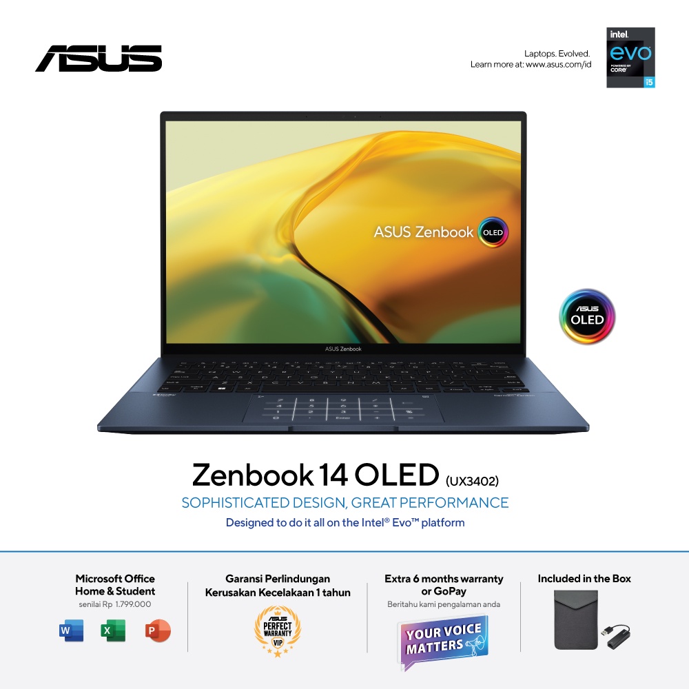 Jual Asus Zenbook 14 OLED UX3402ZA-OLEDS551 Blue [I5-1240P|RAM 16GB|SSD 512GB|Win11|OHS21 ...