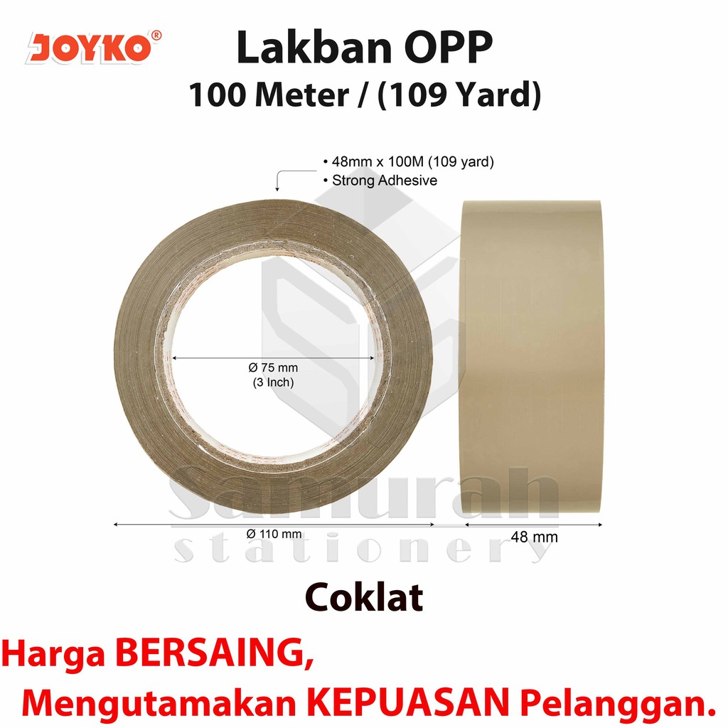 Lakban Plastik OPP Tape 48 mm x 100 Meter Joyko Bening - Coklat 2" / Perekat Solatip 109 Yard 2 ...