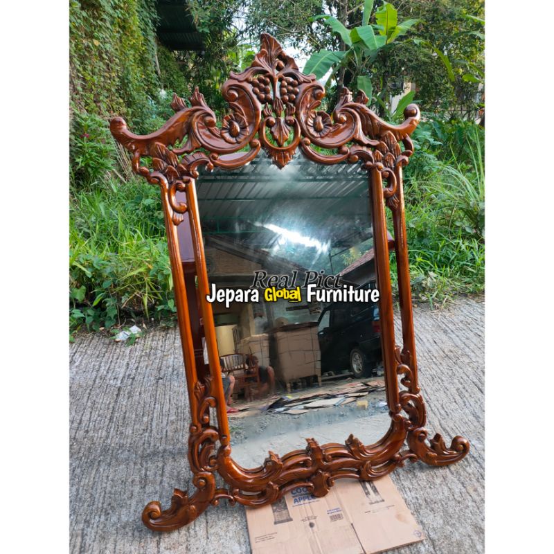 Jual Figura Cermin Ukir jati anggur krepyak (kaca cermin, figura jati ...