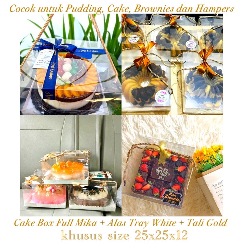 Jual Cake Box Full Mika 25x25x12 Kokoh Tebal +Tali Gold+Alas Kotak Kue ...