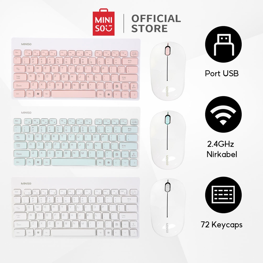 Jual Miniso Wireless Set Keyboard Dan Mouse Nirkabel Fashion Multimedia Wireless Keyboard And