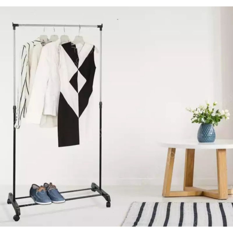 SINGLE ROD RACK Rak Baju gantung Serbaguna laundry setrikaan pole ...