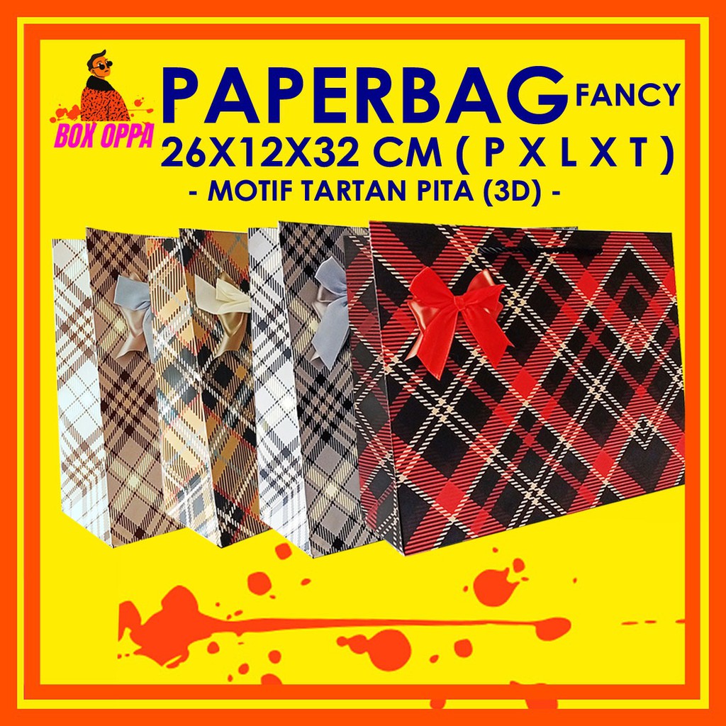 Jual Paperbag Paper Bag Kantong kertas Aneka warna Motif 32x10x26cm ...