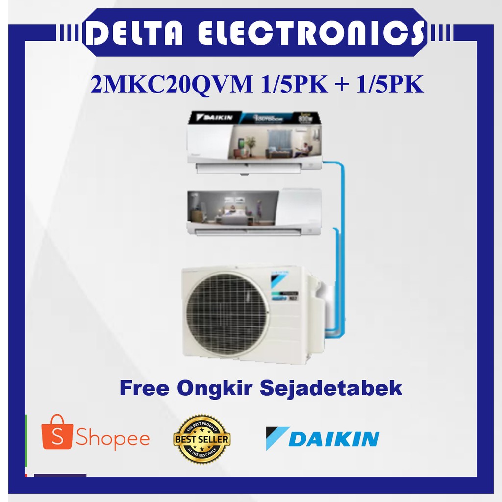 Jual Daikin Multi S 2 koneksi 2MKC20QVM 1/2PK + 1/2PK inverter R32 + Pasang Pipa Sett 10m ...