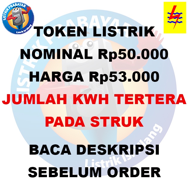 Jual TOKEN LISTRIK PLN 50.000 ADA STRUK REKERING LISTRIK JUMLAH KWH ...