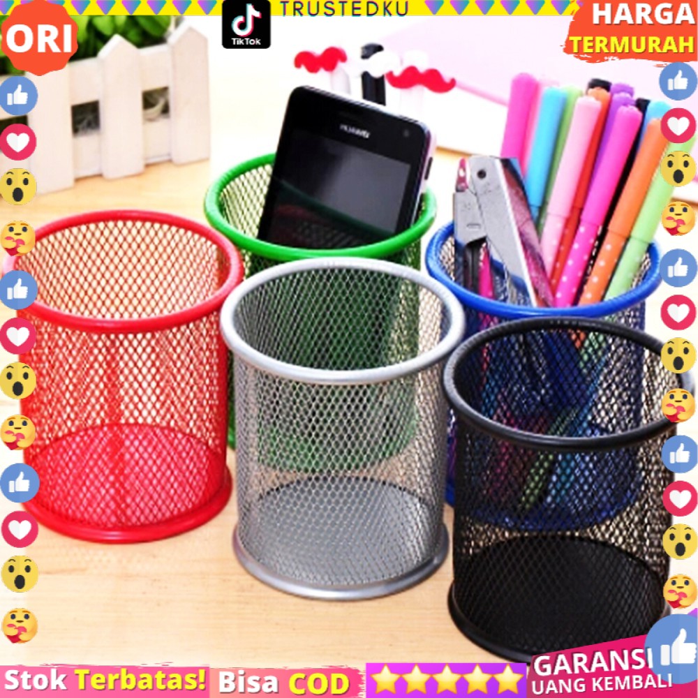 Tempat Pensil Pulpen Jaring Besi ORI Bulat Pen Organizer Stationary ...