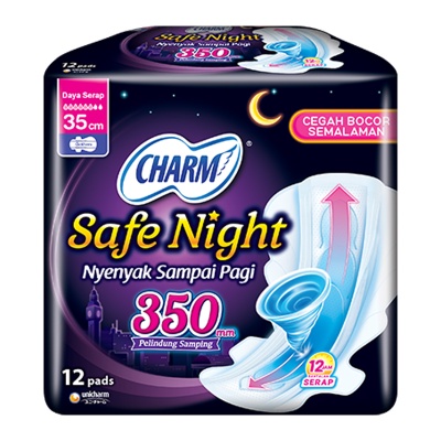 Jual CHARM Safe Night Pembalut Wanita Gather Wing 35 cm 12 pcs | Shopee ...