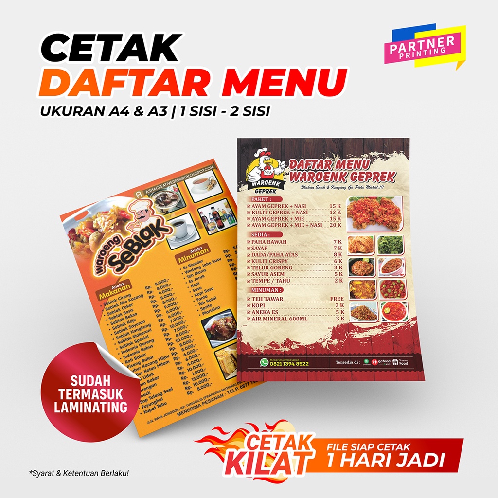 Jual CETAK DAFTAR MENU MAKANAN/MINUMAN BAHAN ART CARTOON 260GSM ...