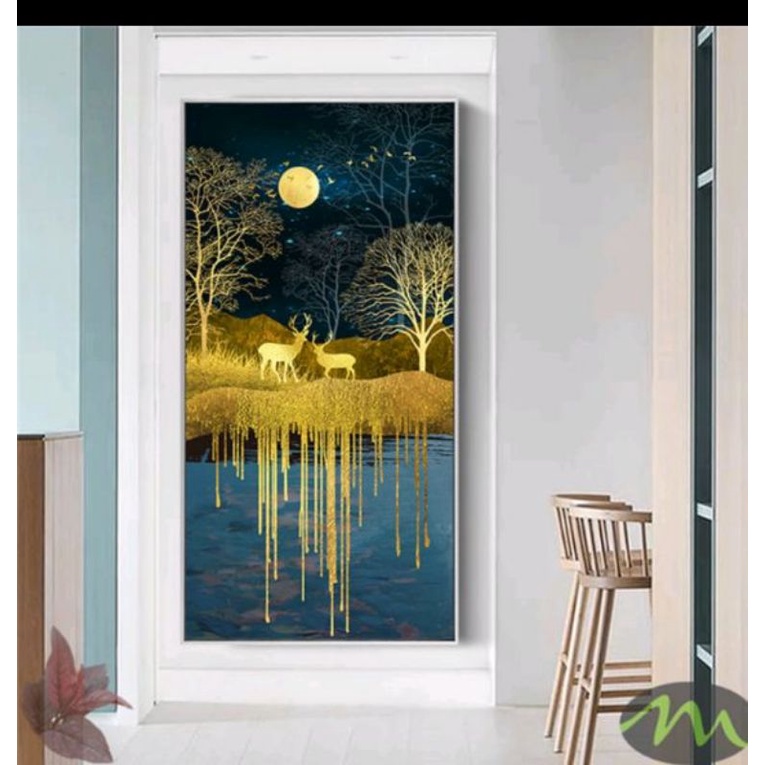 Jual lukisan hiasan dinding moderen rusa gold | Shopee Indonesia