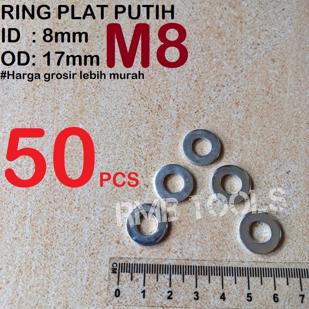 Jual (50pcs) M8x17mm RING PLAT PUTIH WASHER PLATE M8 | Shopee Indonesia