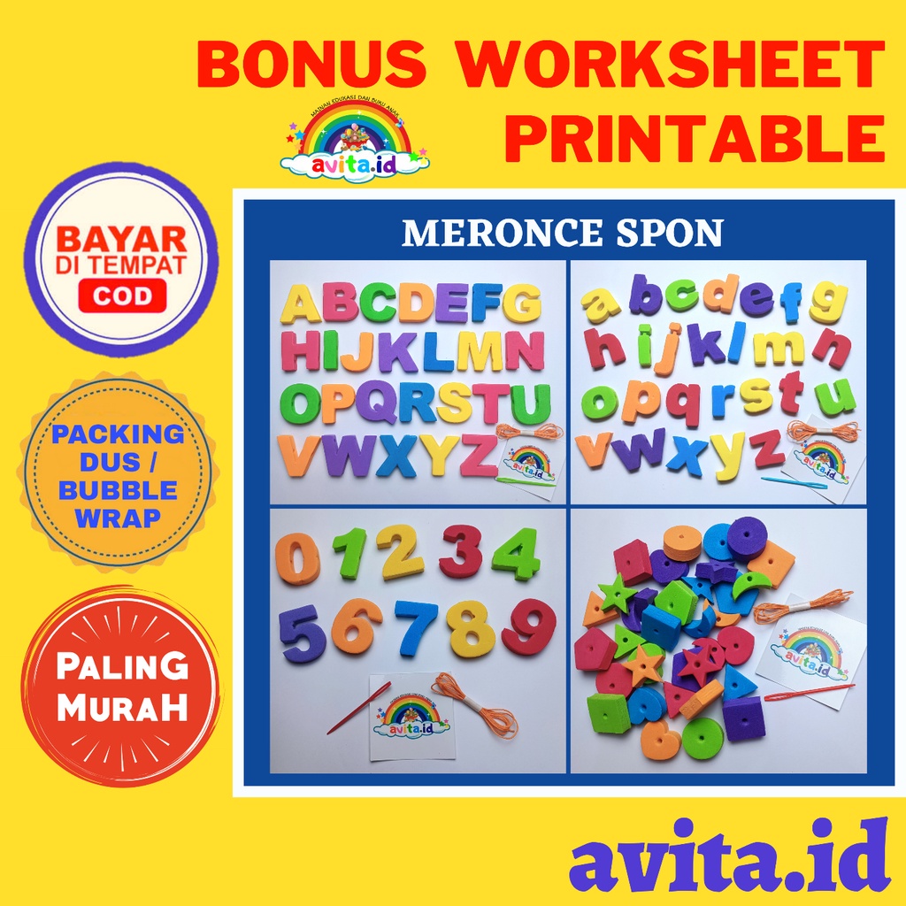 Jual avita.id Mainan montesori Anak Meronce spon geometri | angka ...