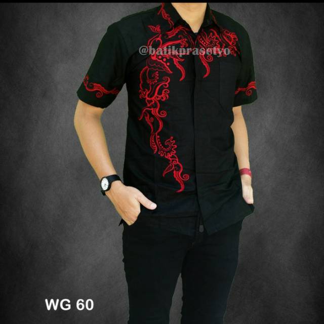 Jual Kemeja batik pria modern batik pria lengan pendek batik hitam ...