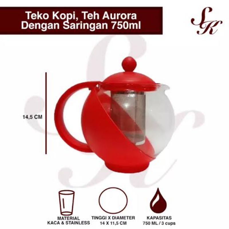 Jual TEKO KACA TEH PLUS SARINGAN AURORA TEAPOT MURAH 750ML | Shopee Indonesia