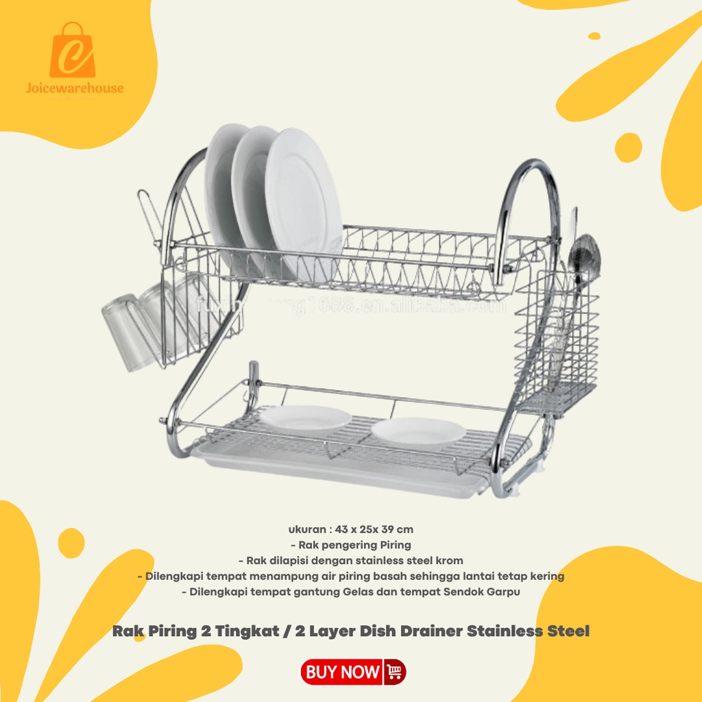 Jual Rak Piring 2 Tingkat / 2 Layer Dish Drainer Stainless Steel | Shopee Indonesia