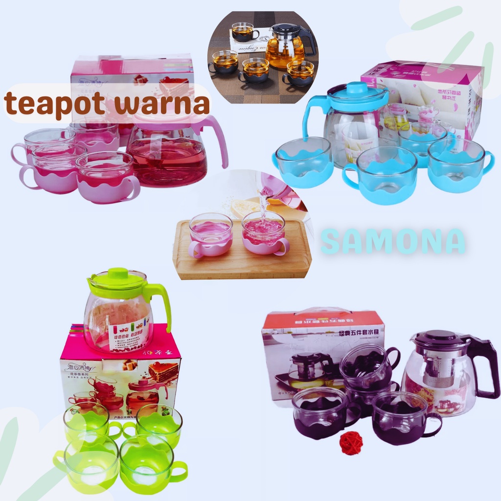Jual SAMONA Tea Pot Set Warna 5in1 Praktis Elegan Teko Wadah Teh Kopi ...