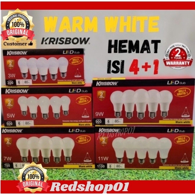 Jual Lampu Bohlam LED KRISBOW 3/5/7/9/11 Watt/ Putih & Kuning/Lampu bohlam/bulb/Set Lampu/lampu ...