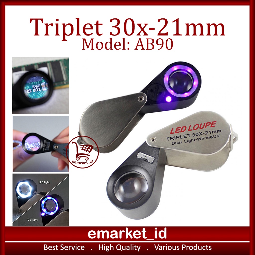 Jual Triplet 30x-21mm AB90 / LED Loupe / Lup Kaca Pembesar Lipat ...
