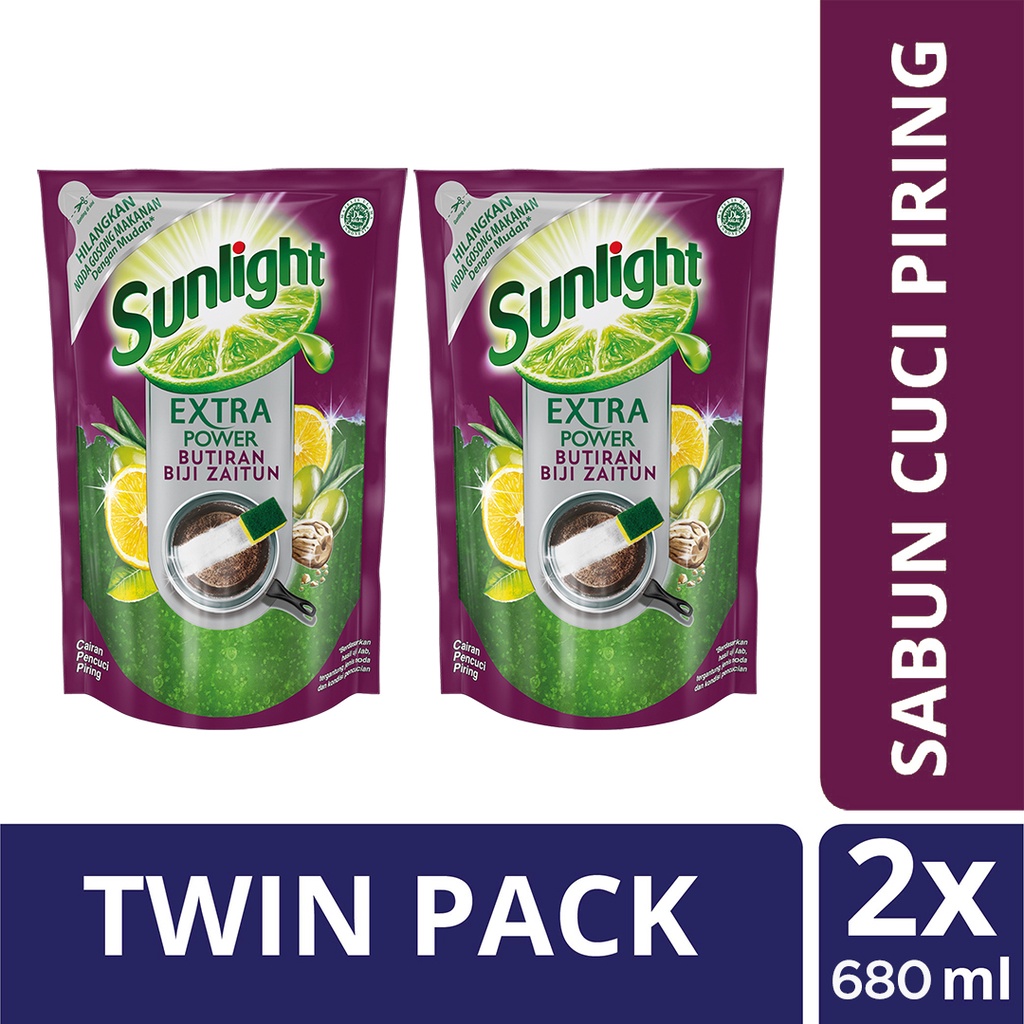 Jual Sunlight Extra Power Butiran Biji Zaitun Pouch 680 ml Twin Pack ...