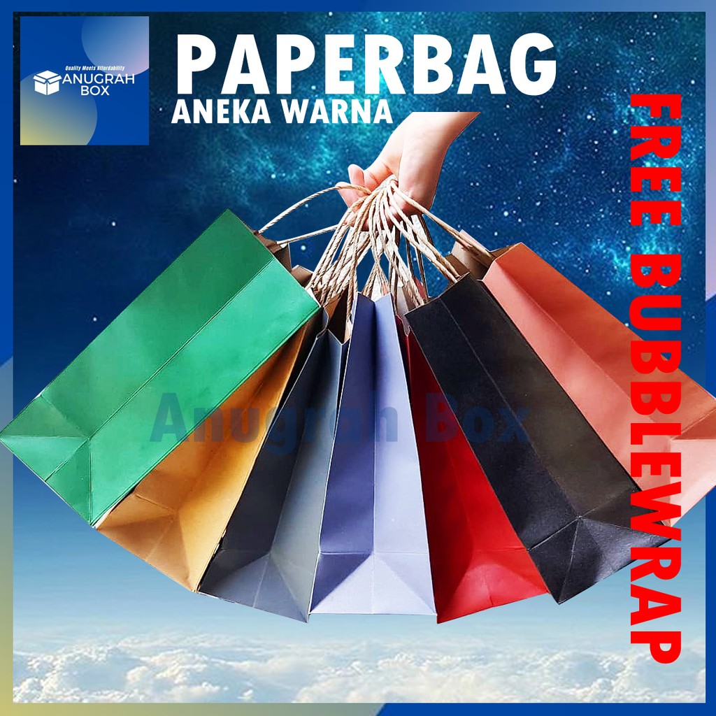 Paperbag Paper bag polos coklat merah biru hitam hijau abu pink ...