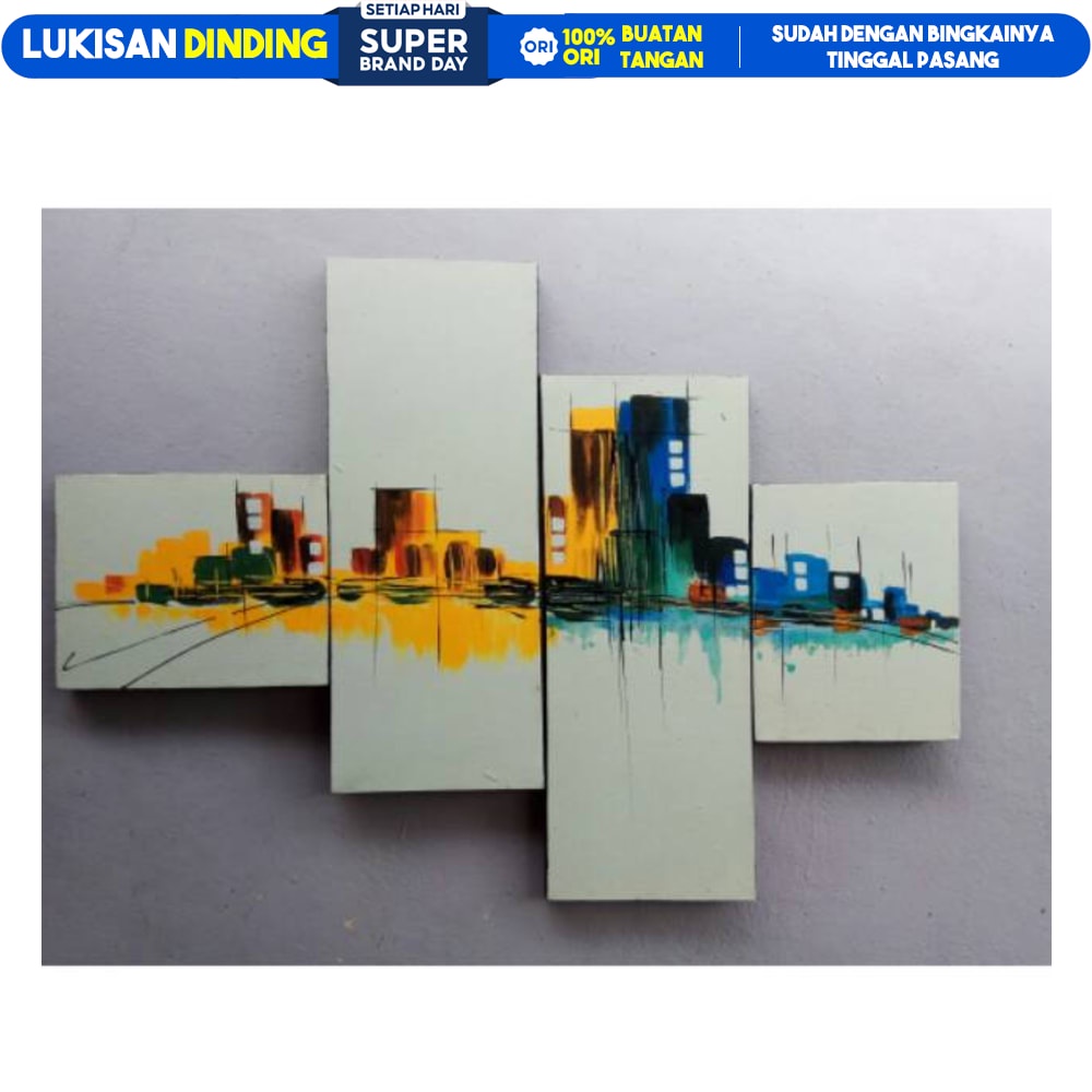 Jual LUKISAN PANEL MINIMALIS ABSTRAK KOTA LUKISAN DINDING RUANG TAMU ...