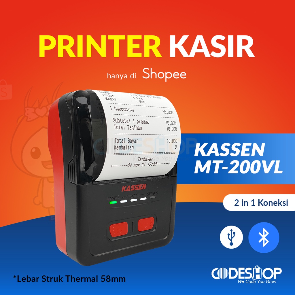 Jual Printer Thermal Kassen MT-200VL Bluetooth + USB Portable Struk ...