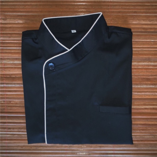 Jual Chef Jacket / Baju Koki Hitam Lengan Pendek Buttonless Indonesia ...