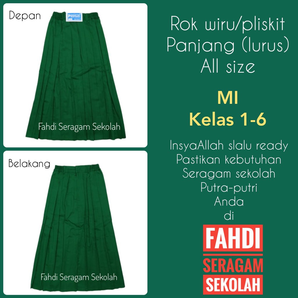 Jual ROK WIRU/PLISKIT HIJAU PANJANG LURUS SERAGAM SEKOLAH DASAR (SD/MI ...