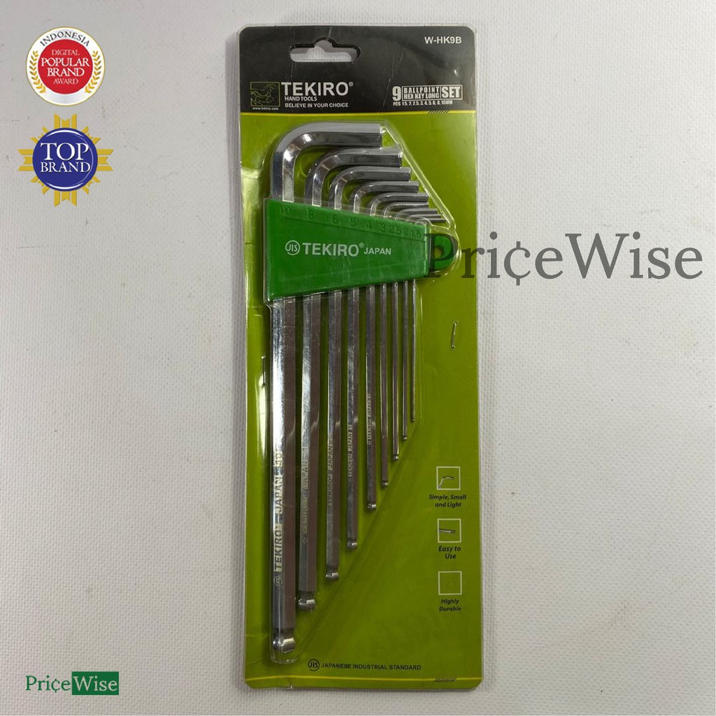 Kunci L Set Ballpoint Panjang Tekiro / 9 pcs Ball Point Hex Key Long ...