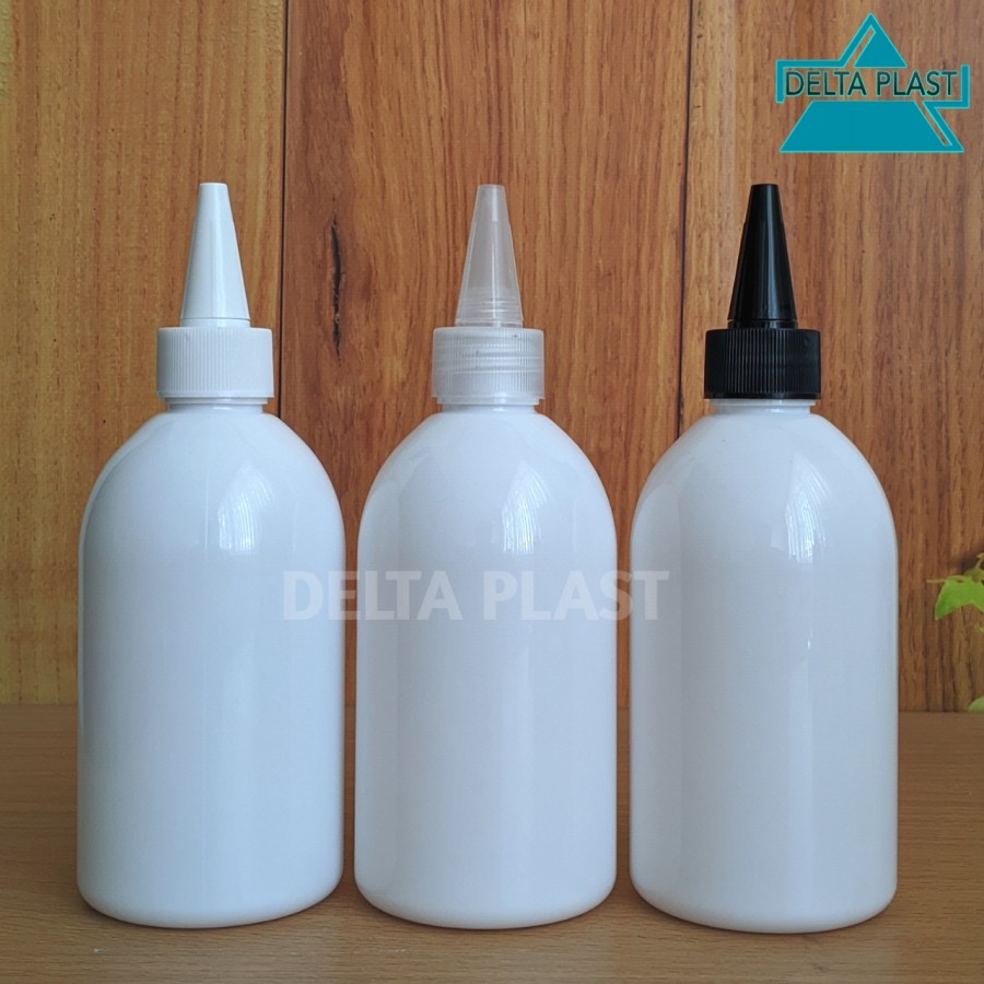 Jual Botol kerucut 250ml oval putih/Botol tinta 250ml pet/Tutup kerucut ...