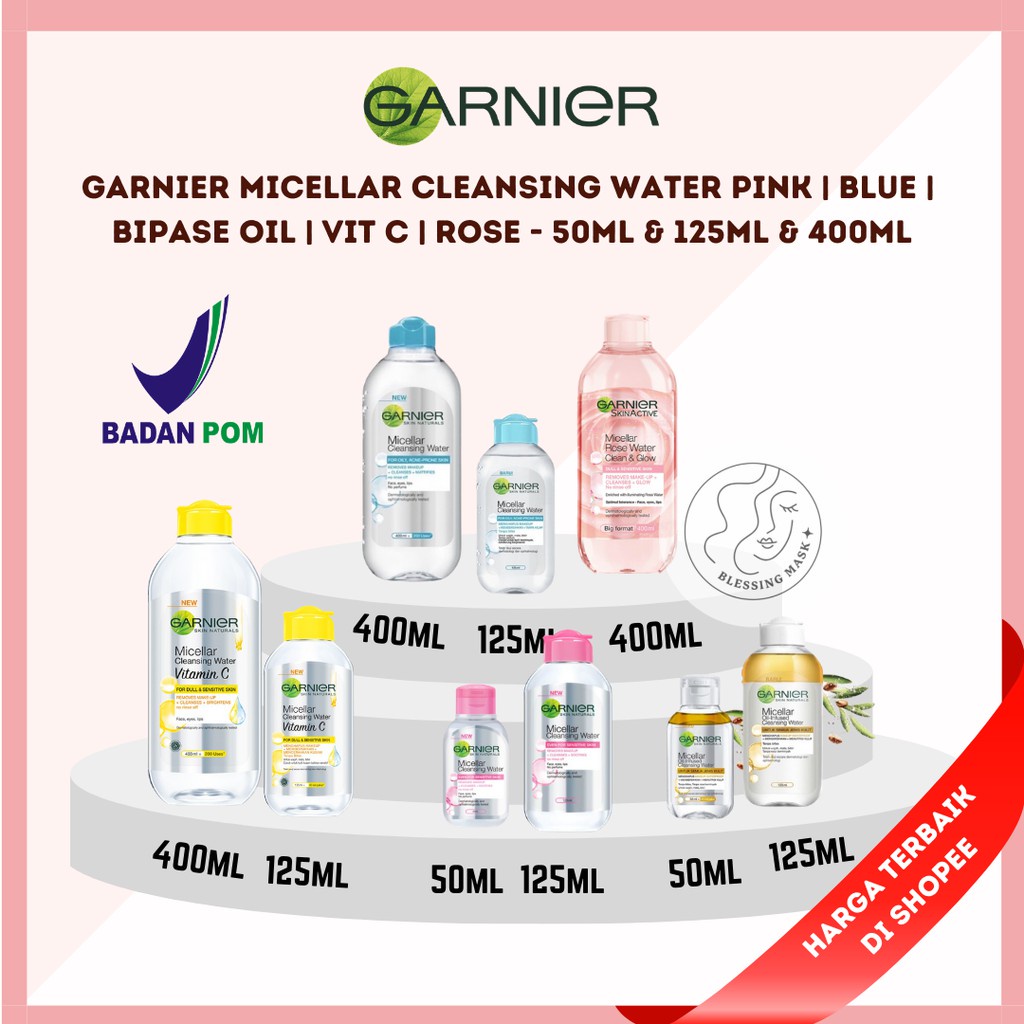 Jual KASIRGROSIR Garnier Micellar Water Pink Sensitive / Biru / Blue ...