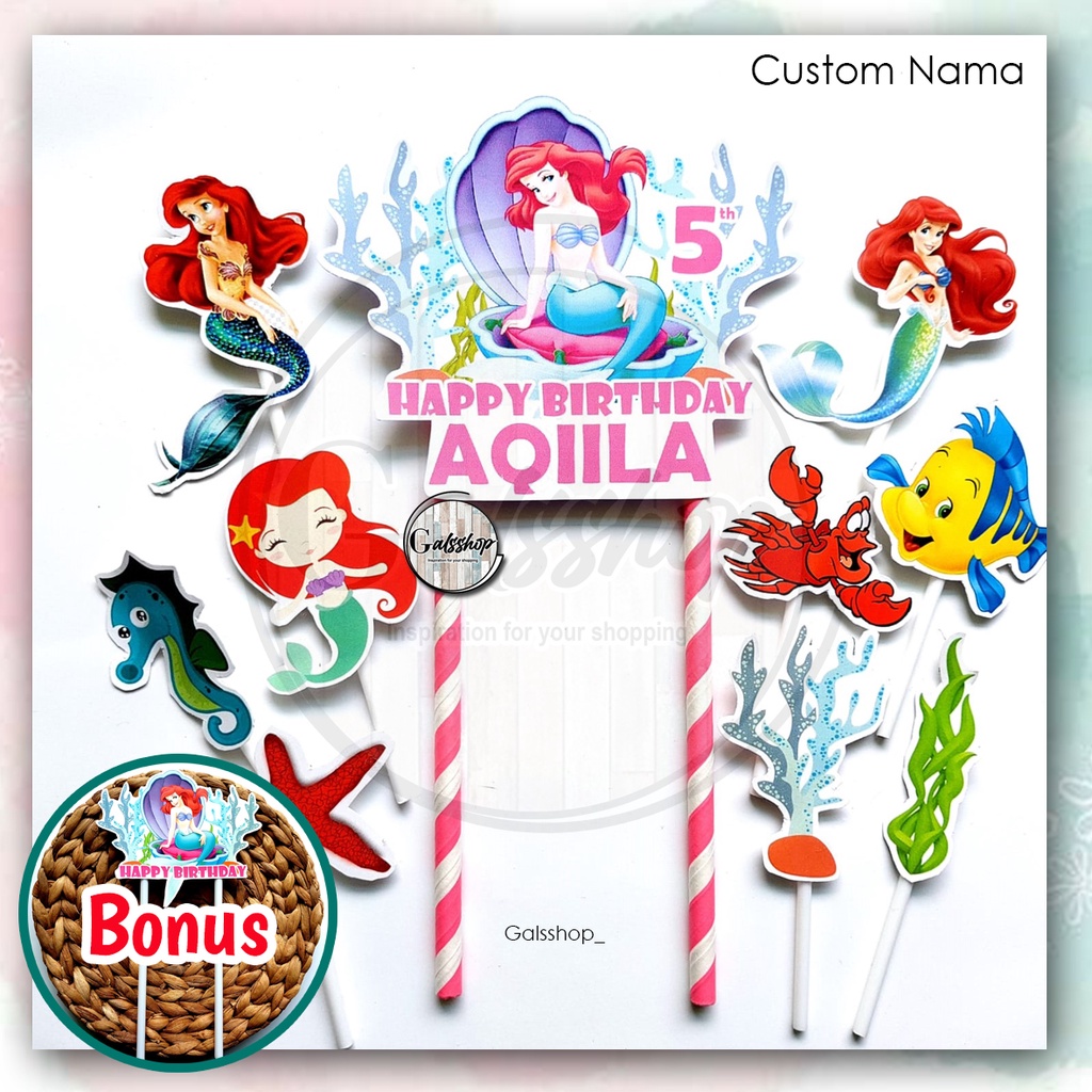 Jual Custom Nama/ Foto / Toppercake Plus Princess Ariel Mermaid ...