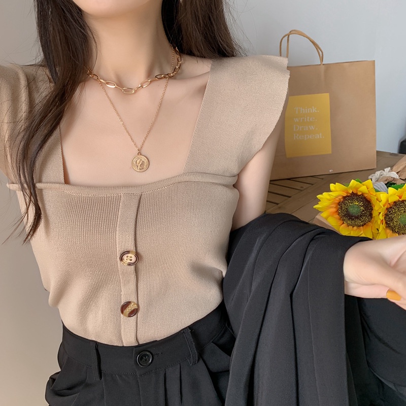 WINGALERY Baju Rajut/Tank Top Wanita Square Neck Tank Top Import Style ...