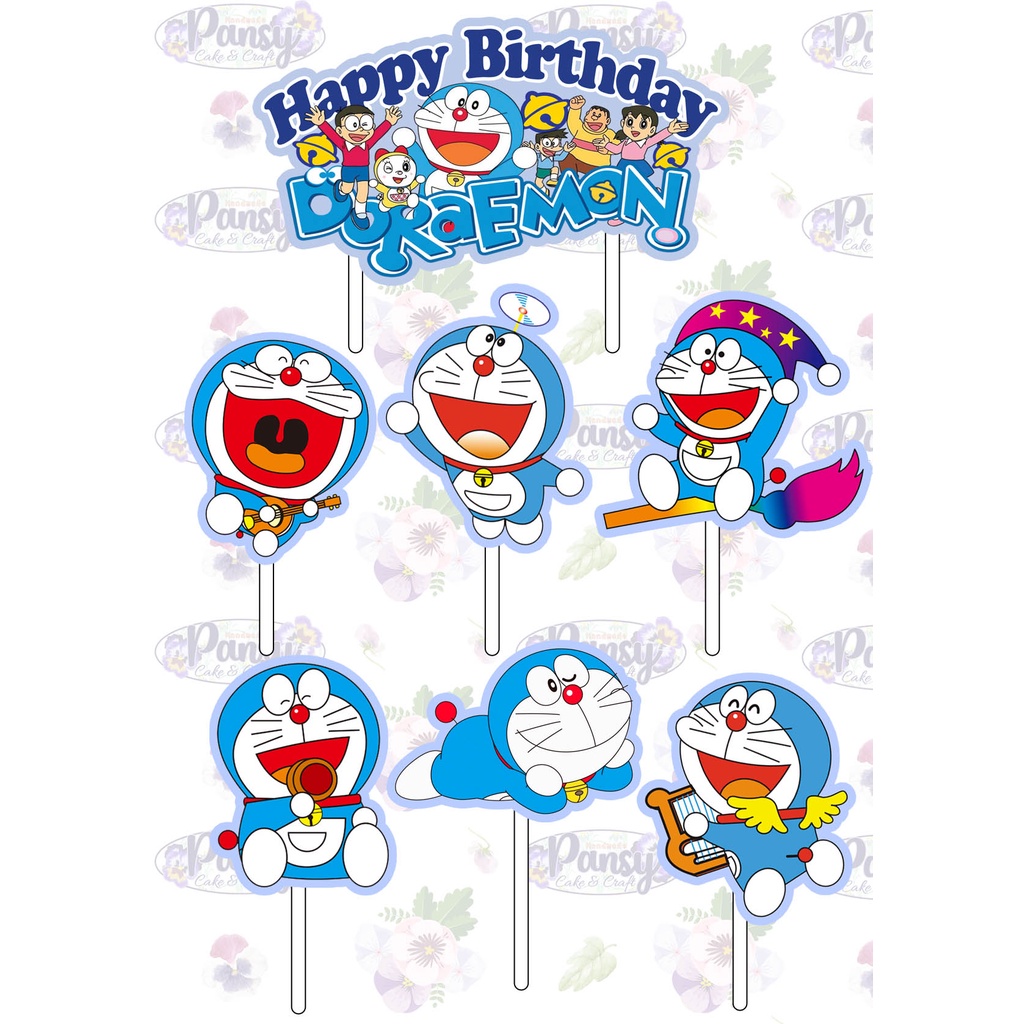 Jual Cupcake topper / cake topper Doraemon + banner birthday EKONOMIS ...