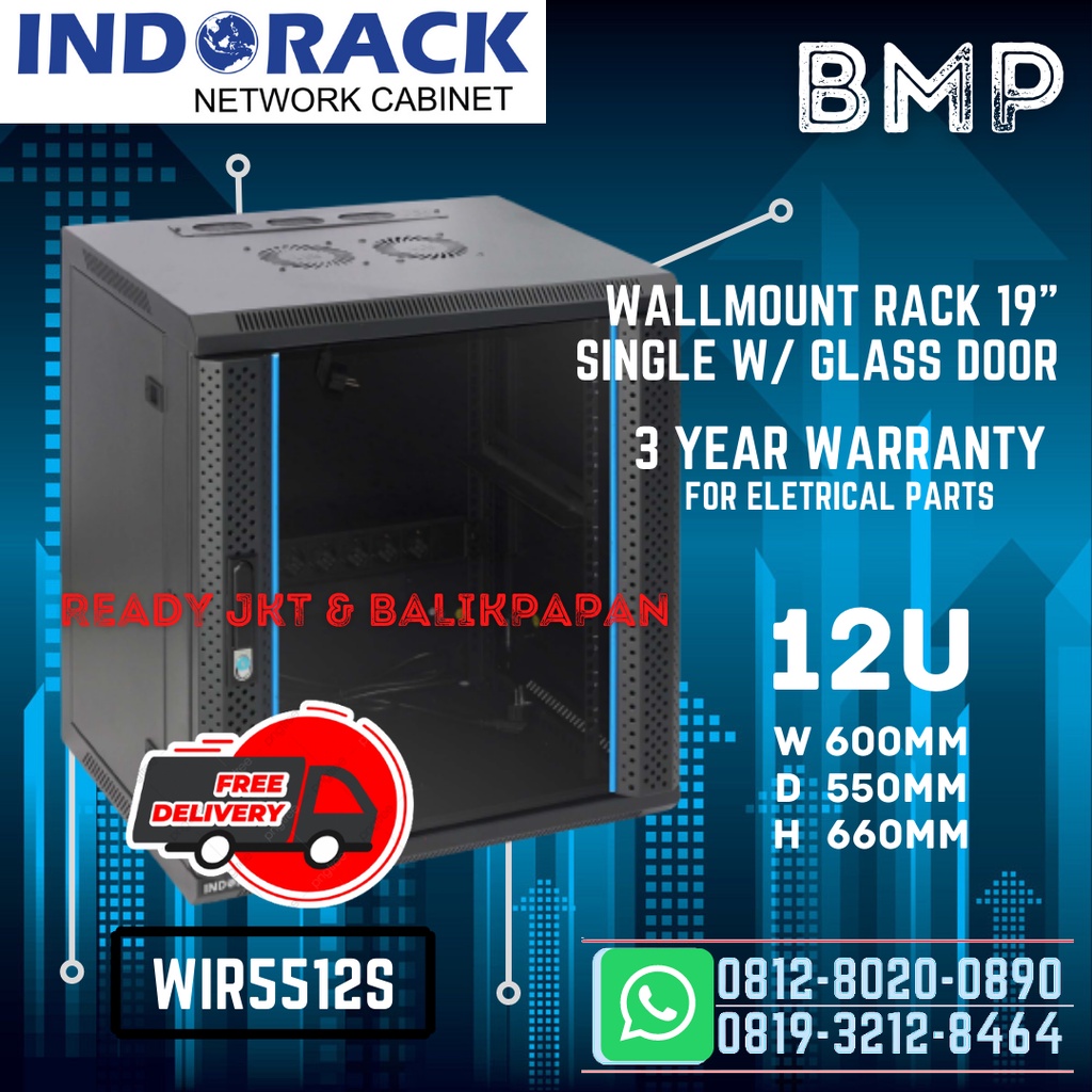 Jual INDORACK WALLMOUNT RACKMOUNT 12U DEPTH 550MM SINGLE DOOR ...