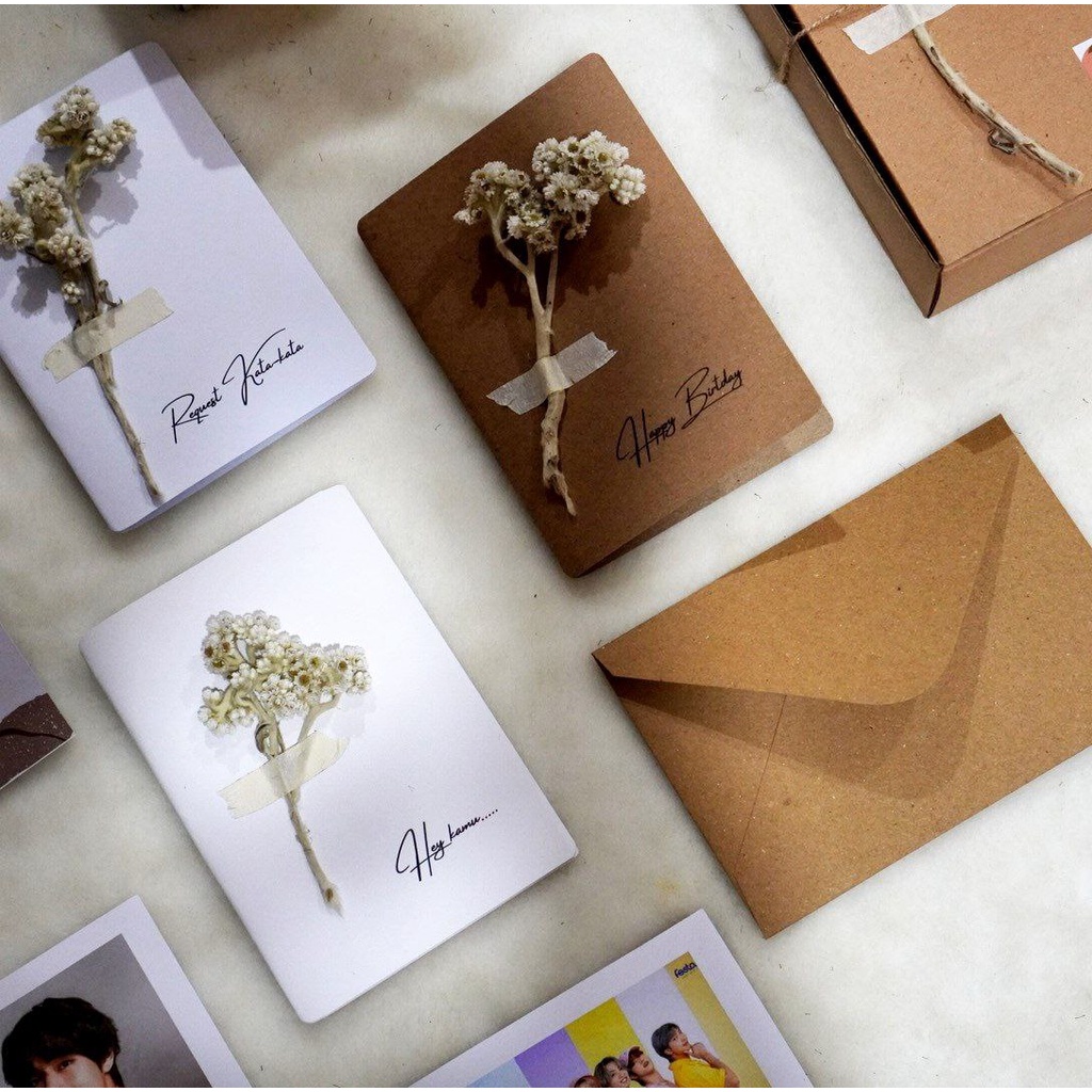 Jual greeting card vintage bunga edelweis / kartu ucapan custom rustic ...