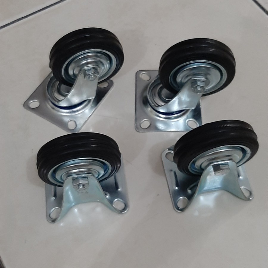 Jual roda karet 3 inch 1set/4pcs ( 2 putar 2 mati) | Shopee Indonesia