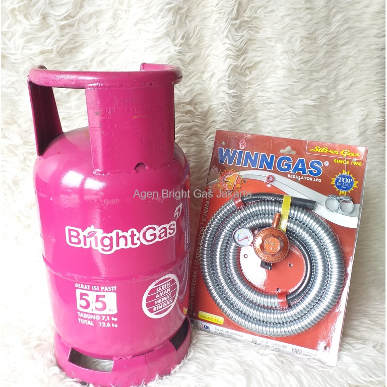 Jual PAKET TABUNG BRIGHT GAS 5,5 KG PINK PLUS ISI + REGULATOR Indonesia|Shopee Indonesia