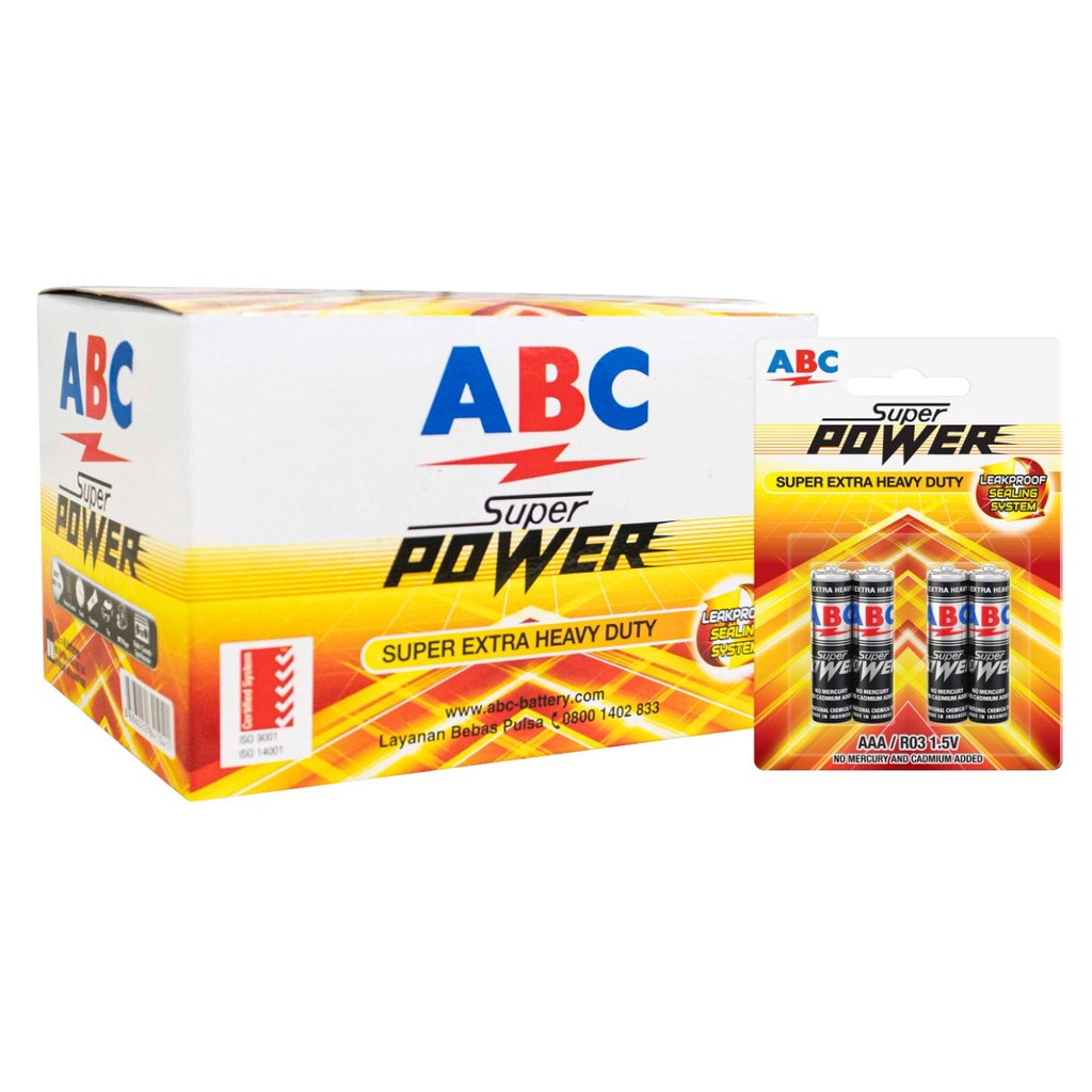 Jual ABC Carbon Zinc R03 SPW 4 Baterai (AAA Size) 1 Box Isi 12 Hanger ...