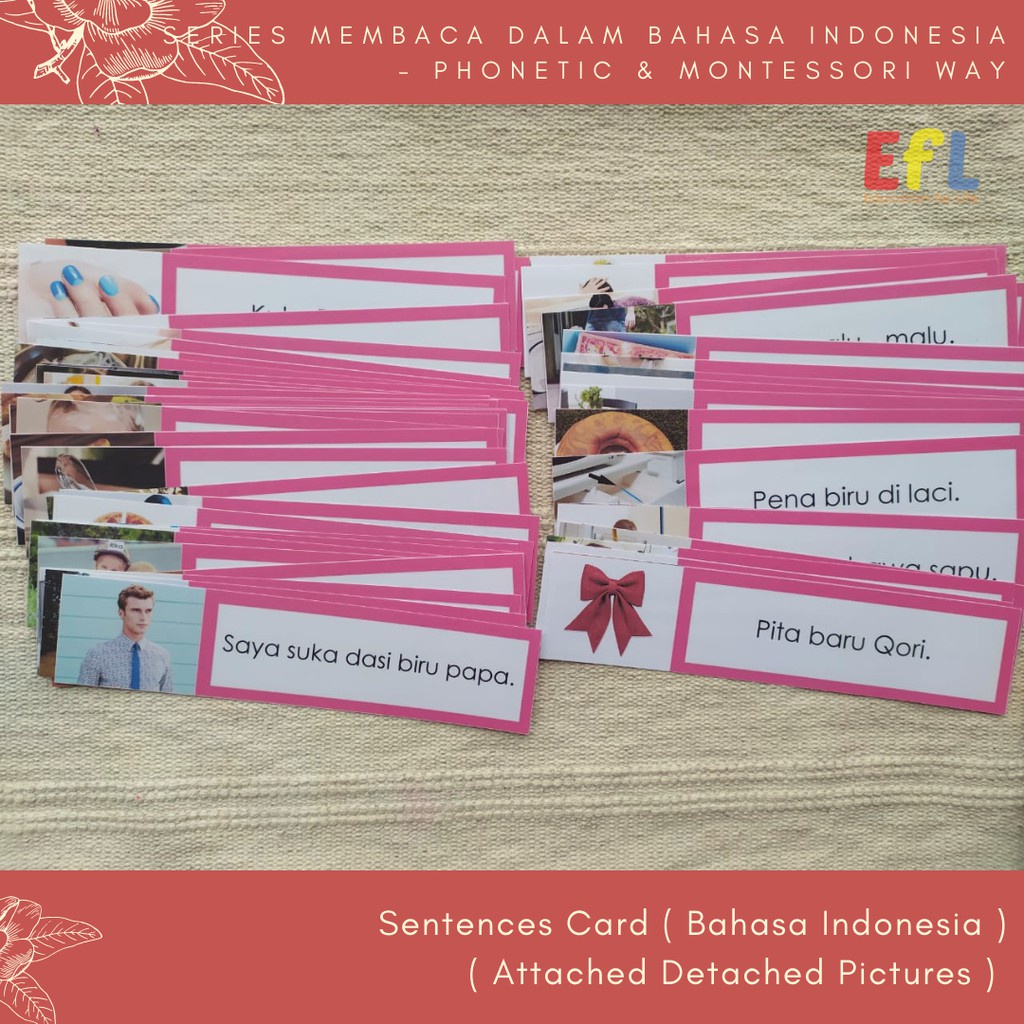 Jual Membaca ala Montessori: Pink Series Sentence Cards (Attached ...