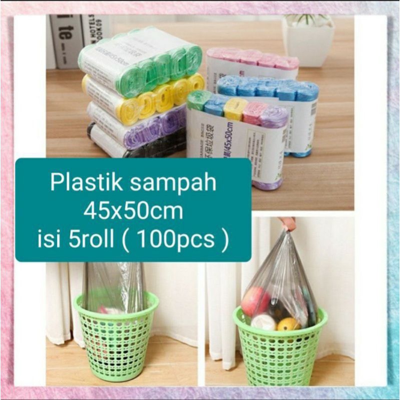 Jual plastik sampah roll 1 pack isi 5 roll jumbo 45x50cm isi 100 lembar ...