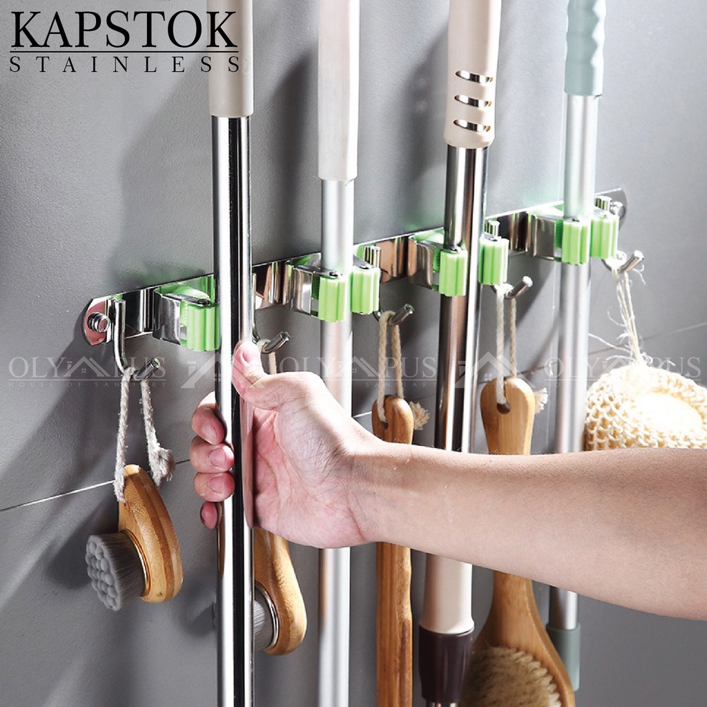 Jual Hanger Kapstok dengan jepit Mop sapu Multifungsi 5 Kait 4 penjepit gantungan Pel Sikat ...