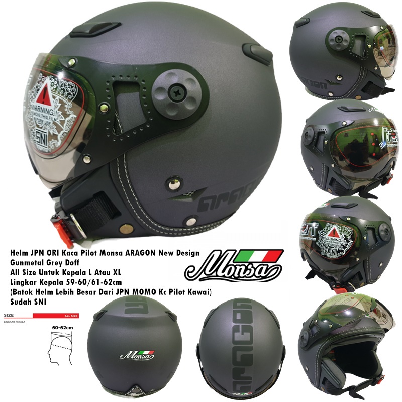 Jual Helm Dewasa Retro Klasik Kaca Pilot Riben Monsa Gunmetal Grey Abu ...