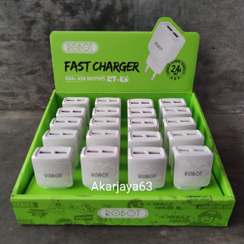 Jual ROBOT Batok Casan RT K6 Kepala Charger Dual Output Fast Charger 2,4A | Shopee Indonesia