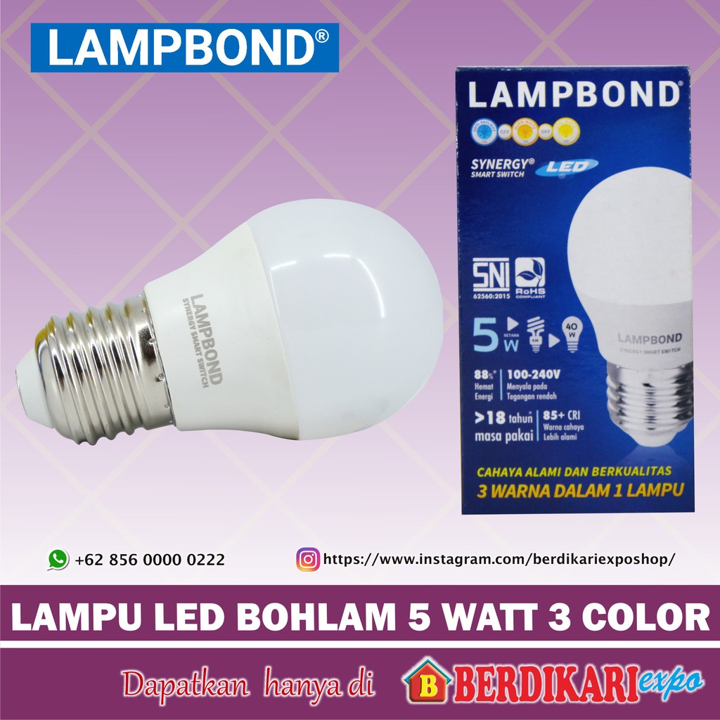 Jual LAMPBOND LAMPU LED BOHLAM 5 WATT 3 COLOR CHANGE | Shopee Indonesia