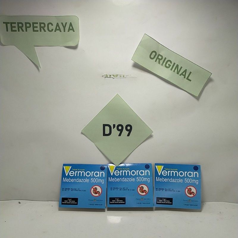 Jual Vermoran Mebendazole 500mg/obat cacing/infeksi cacing/tablet ...