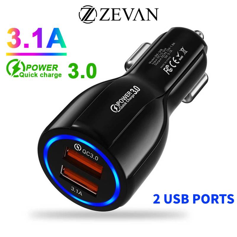Jual ZEVAN Car Charger Mobil 30W HP 3.1A 2 Port USB Head Charger Mobil ...