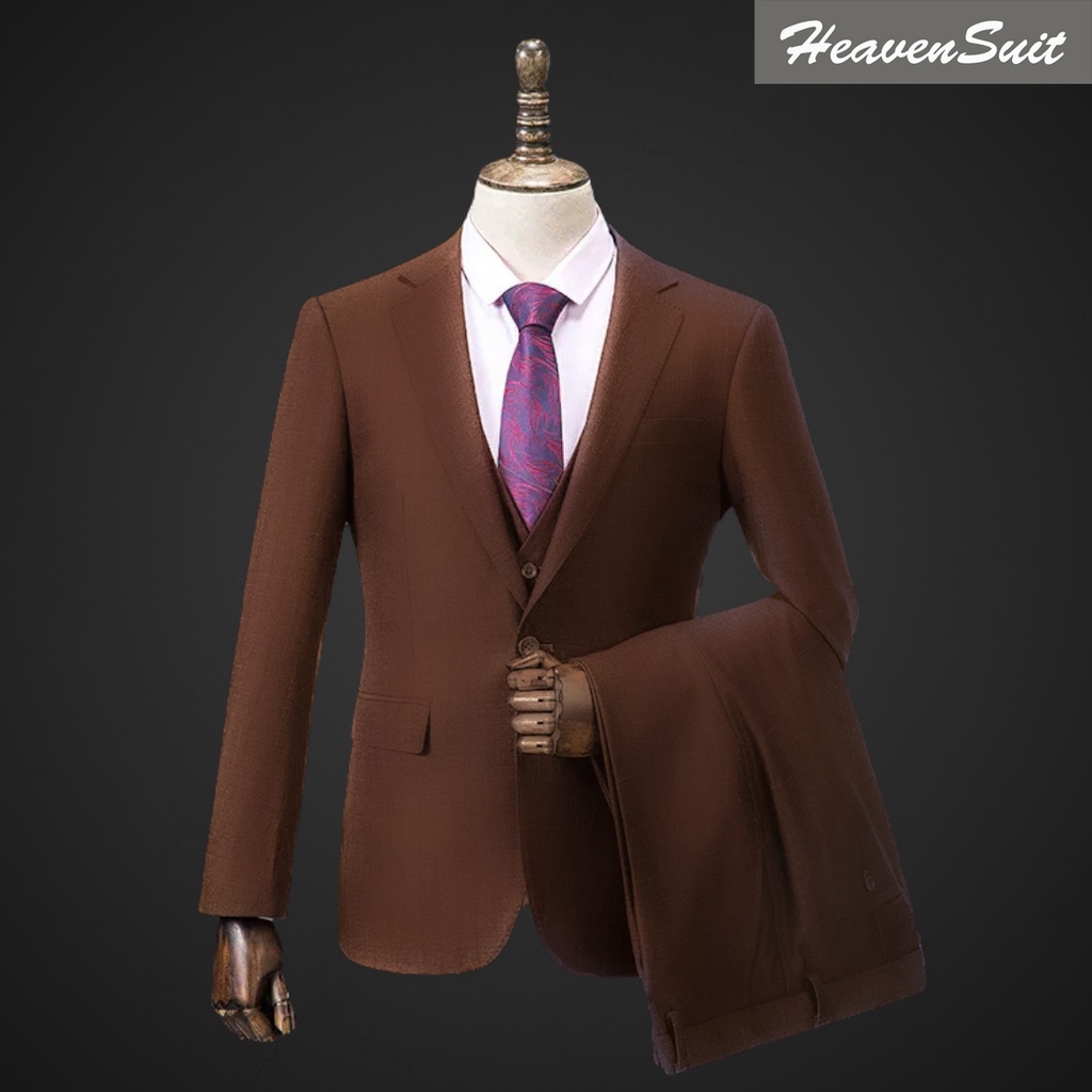 Jual Jas Formal Pria Coklat - Setelan Jas Celana dan Rompi Premium ...