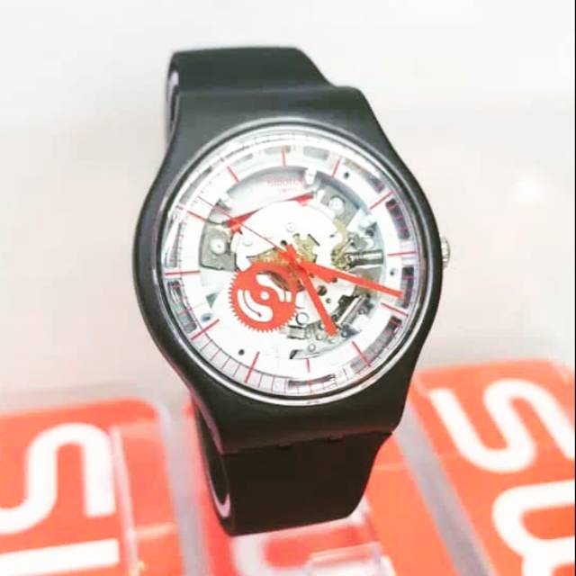 Swatch SiliBlack Skeleton Dial Men's Watch SUOB153: Buy Online At Best ...